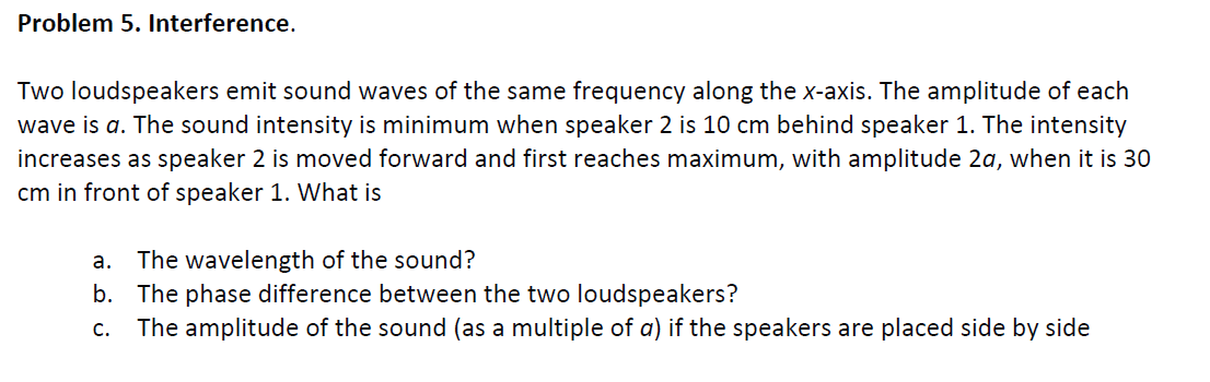 Solved Problem 5. Interference. Two loudspeakers emit sound | Chegg.com