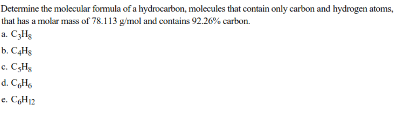 Solved Determine the molecular formula of a hydrocarbon, | Chegg.com