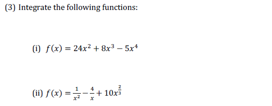 Solved (3) Integrate the following functions: (i) f(x) = | Chegg.com
