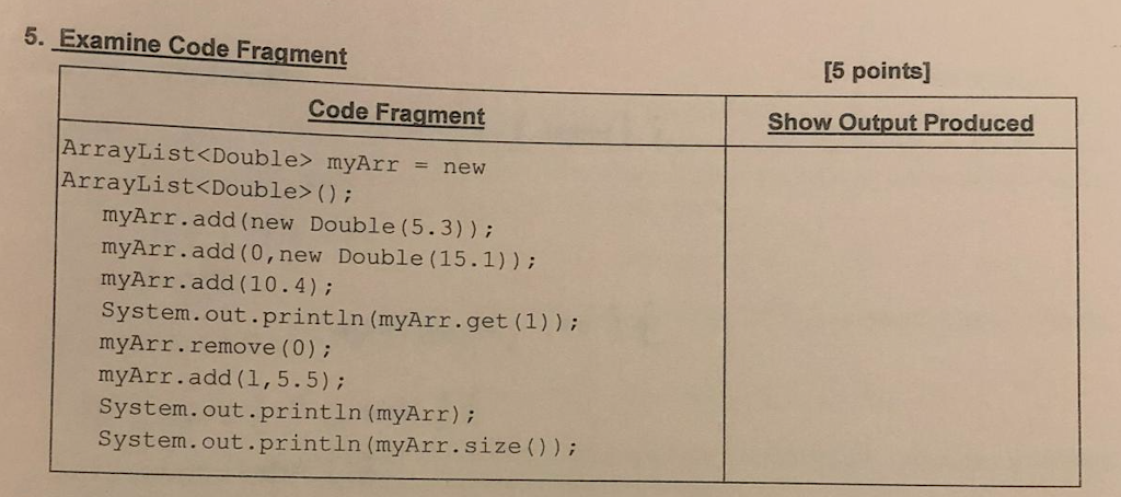 Solved 5. Examine Code Fragment [5 points] Code Fragment | Chegg.com