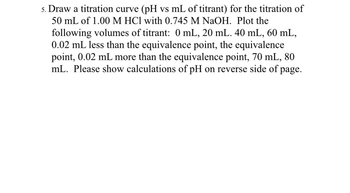 Solved s. Draw a titration curve (pH vs mL of titrant) for | Chegg.com