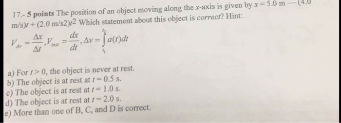 Solved The position of an object moving along the x-axis is | Chegg.com