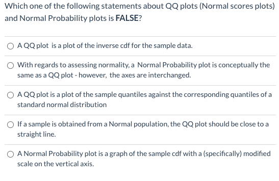 Solved Which one of the following statements about QQ plots | Chegg.com