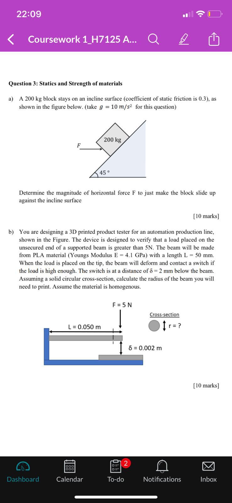 Question 3: Statics and Strength of materials a) A | Chegg.com