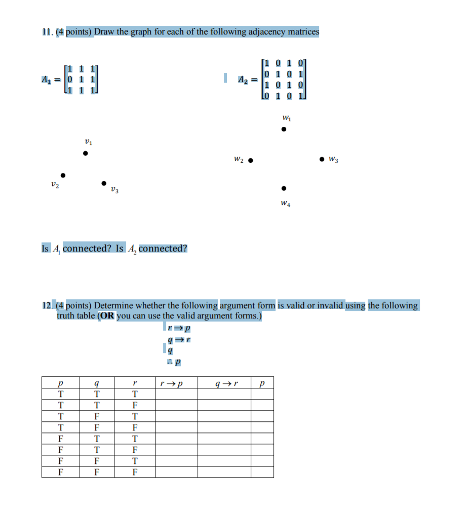 Solved 11. (4 points) Draw the Undirected graph for each of | Chegg.com