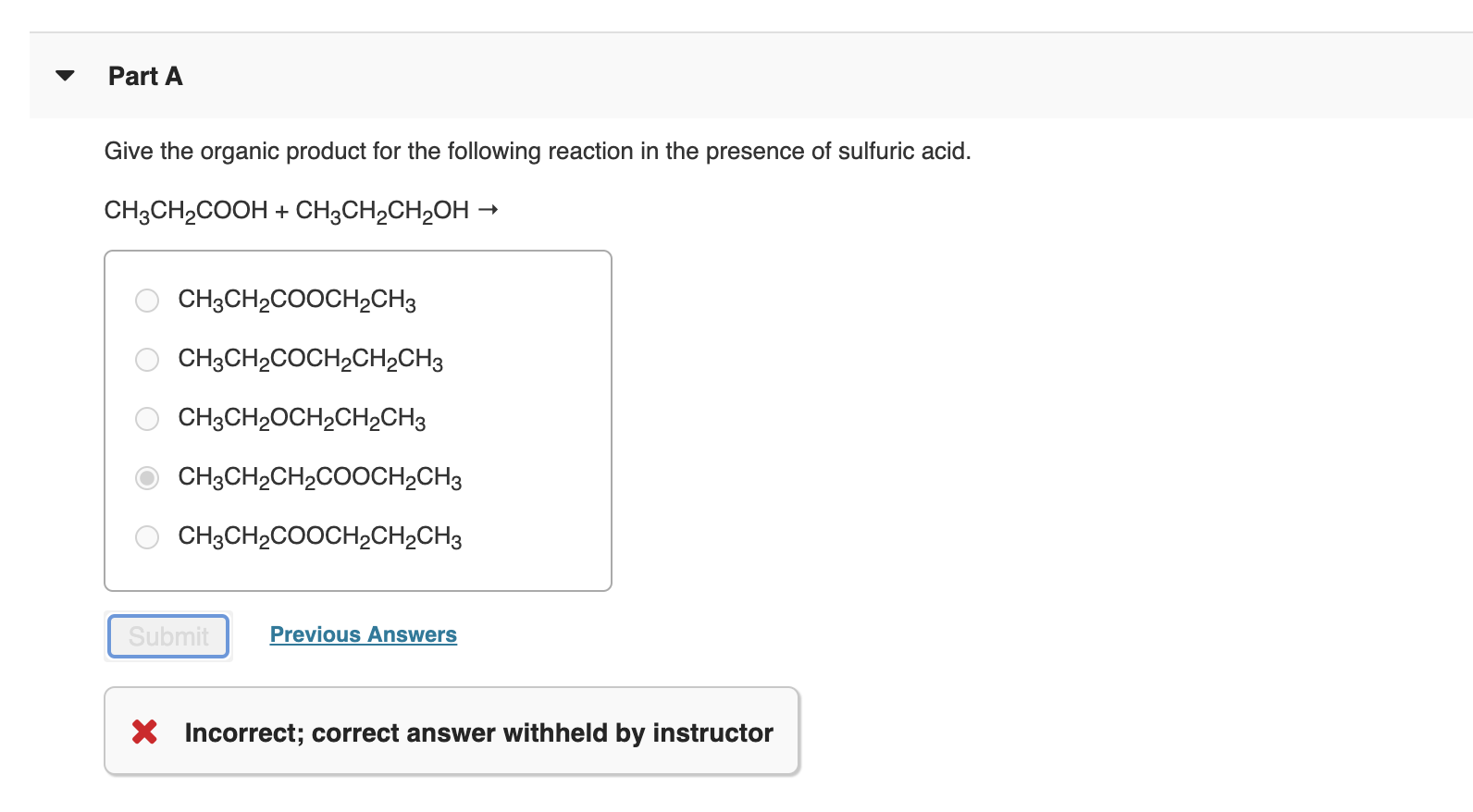 Solved Part A Give the organic product for the following | Chegg.com