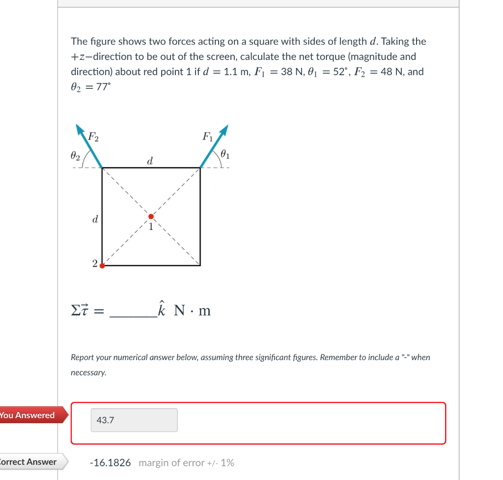 Solved The figure shows two forces acting on a square with | Chegg.com