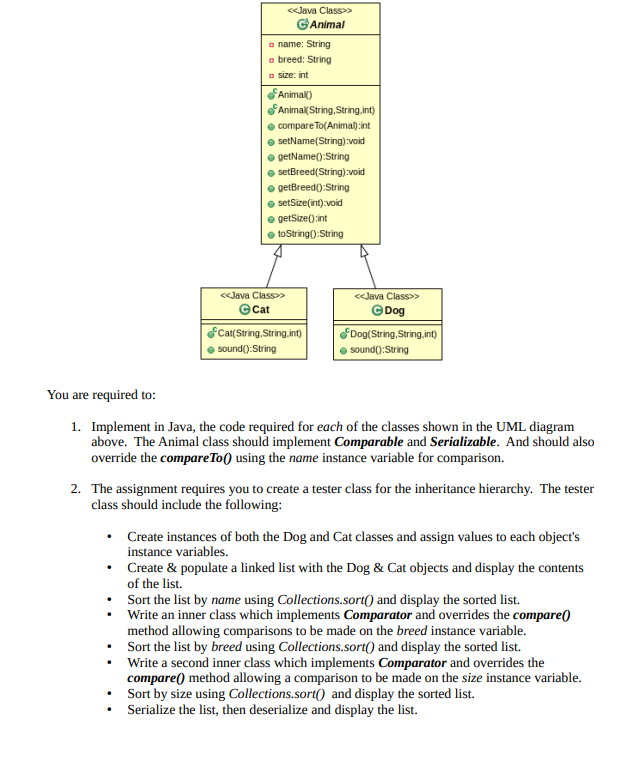 Solved 1. Implement in Java, the code required for each of | Chegg.com