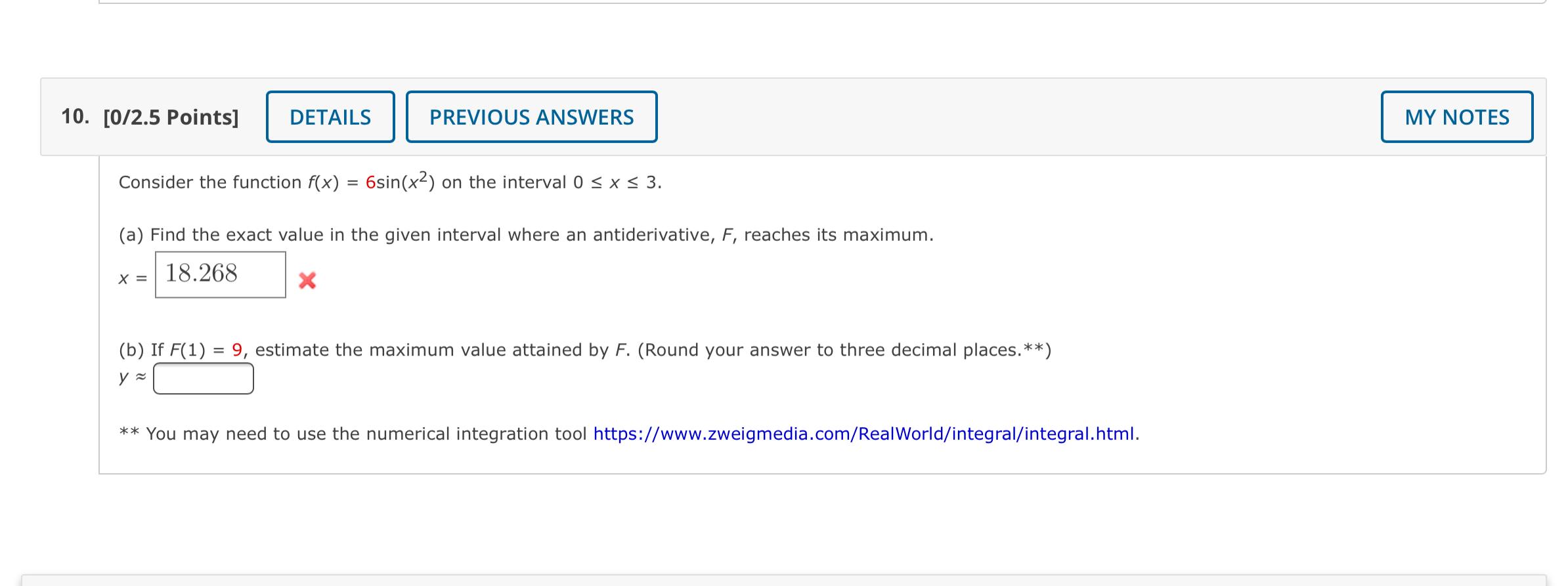 Solved Consider the function f(x)=6sin(x2) on the interval | Chegg.com