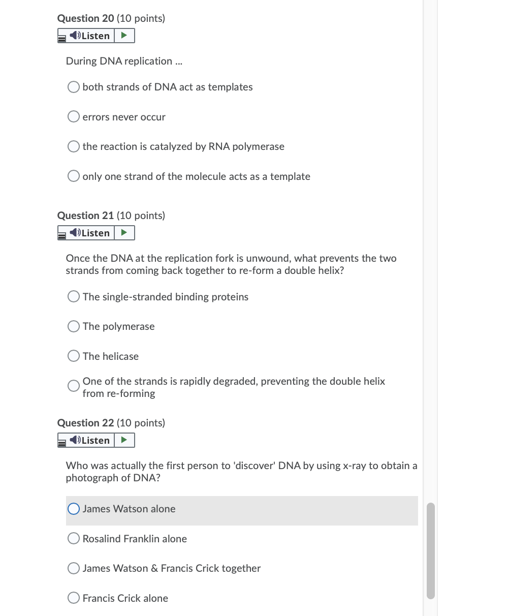Solved Question 20 (10 points) Listen During DNA replication | Chegg.com