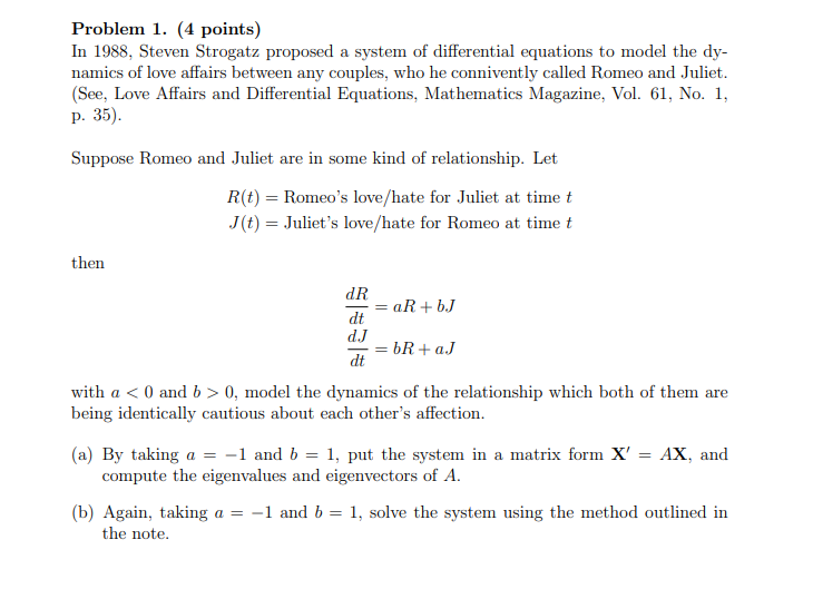 Solved Problem 1. (4 points) In 1988, Steven Strogatz | Chegg.com