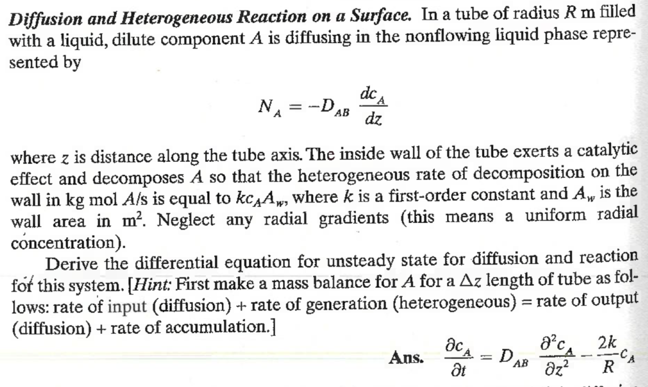Solved Diffusion and Heterogeneous Reaction on a Surface. In | Chegg.com