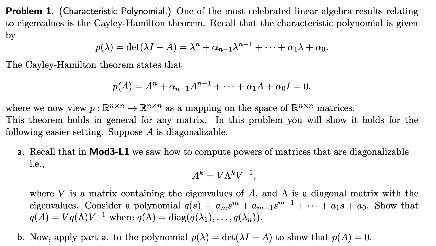 Solved Problem 1. (Characteristic Polynomial.) One of the | Chegg.com