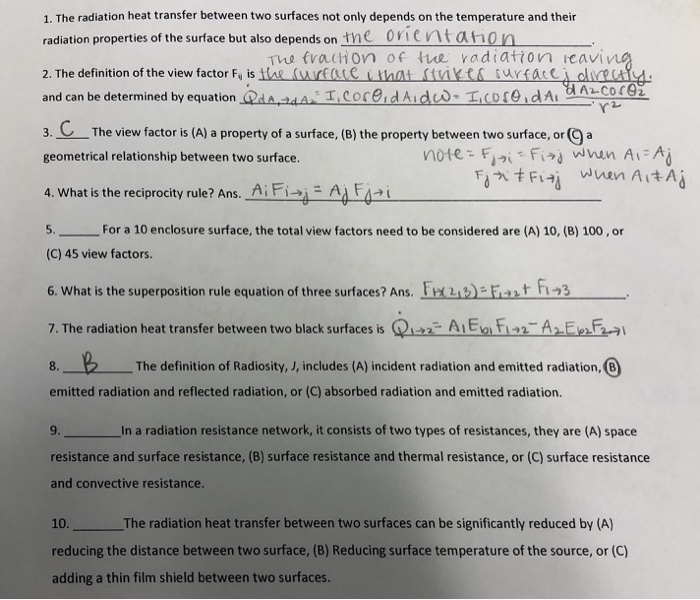 Solved 1. The radiation heat transfer between two surfaces | Chegg.com
