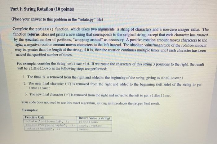 Solved Part I: String Rotation (10 points) (Place your | Chegg.com