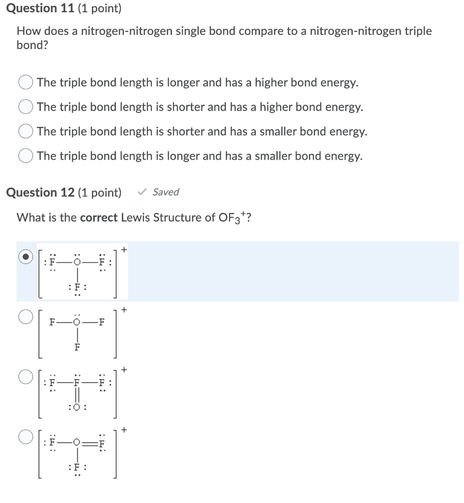 Solved Question 11 (1 point) How does a nitrogen-nitrogen | Chegg.com