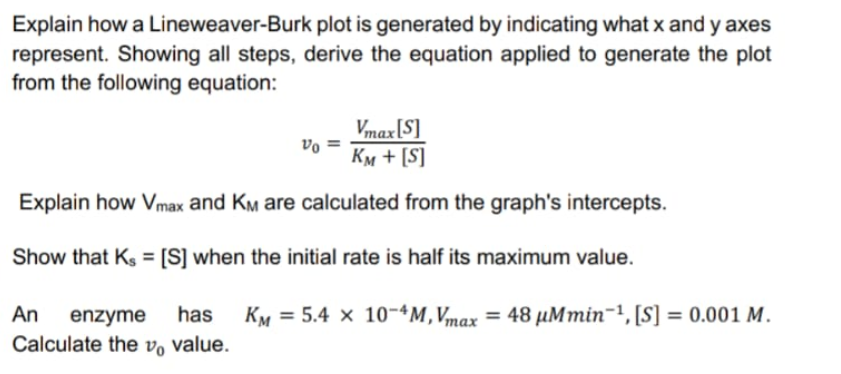 Solved Explain how a Lineweaver-Burk plot is generated by | Chegg.com