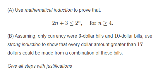 Solved (A) Use mathematical induction to prove that: 2n + 3 | Chegg.com