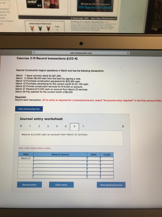 Solved Exercise 2-11 Record transactions (L02-4) Bearcat | Chegg.com