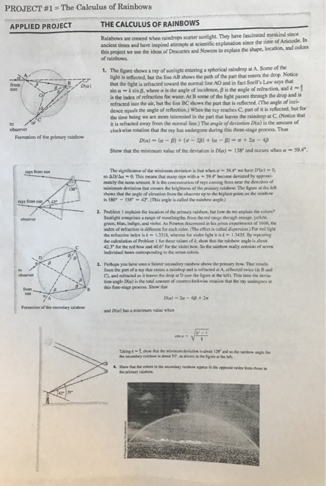 Solved PROJECT #1-The Calculus of Rainbows THE CALCULUS OF | Chegg.com