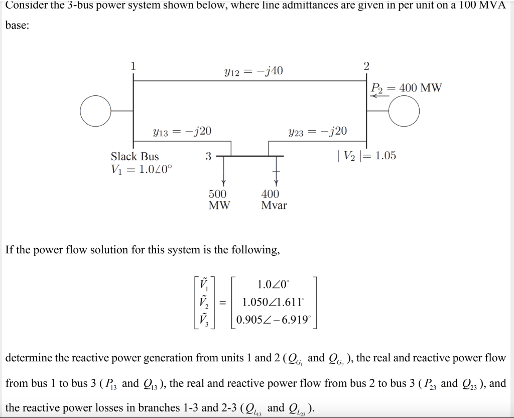 Solved Consider the 3-bus power system shown below, where | Chegg.com
