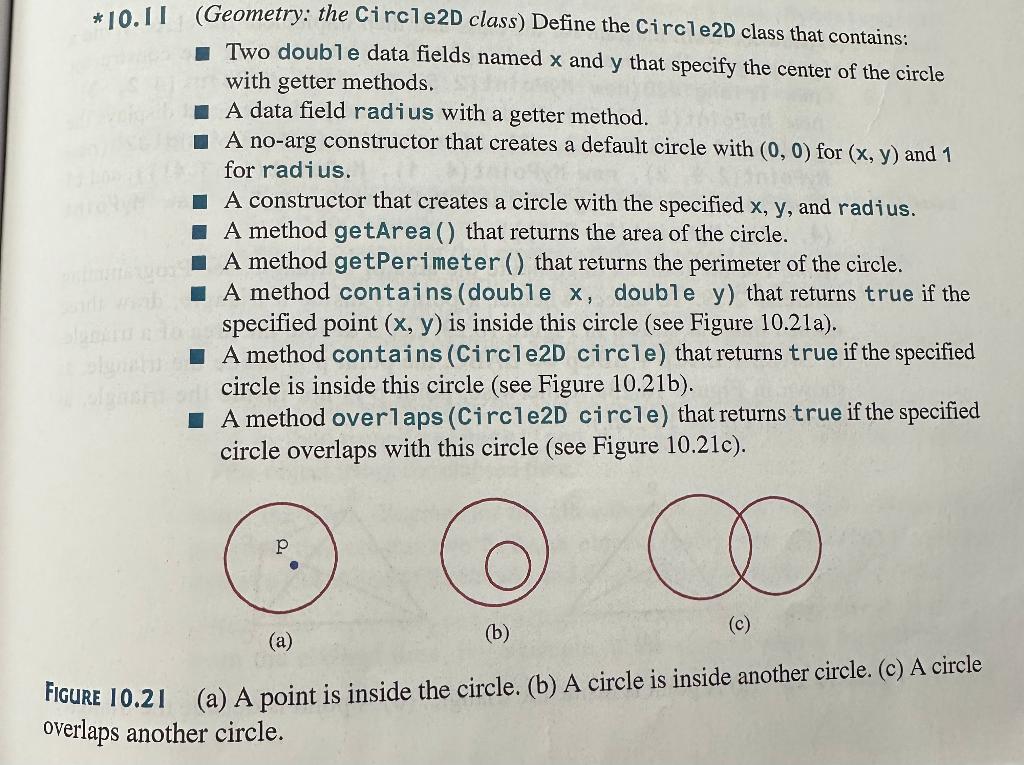 Solved 10 Ii Geometry The Circte2d Class Define The
