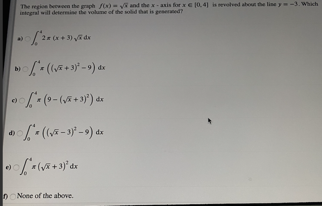 Solved The region between the graph f(x) = vx and the x - | Chegg.com