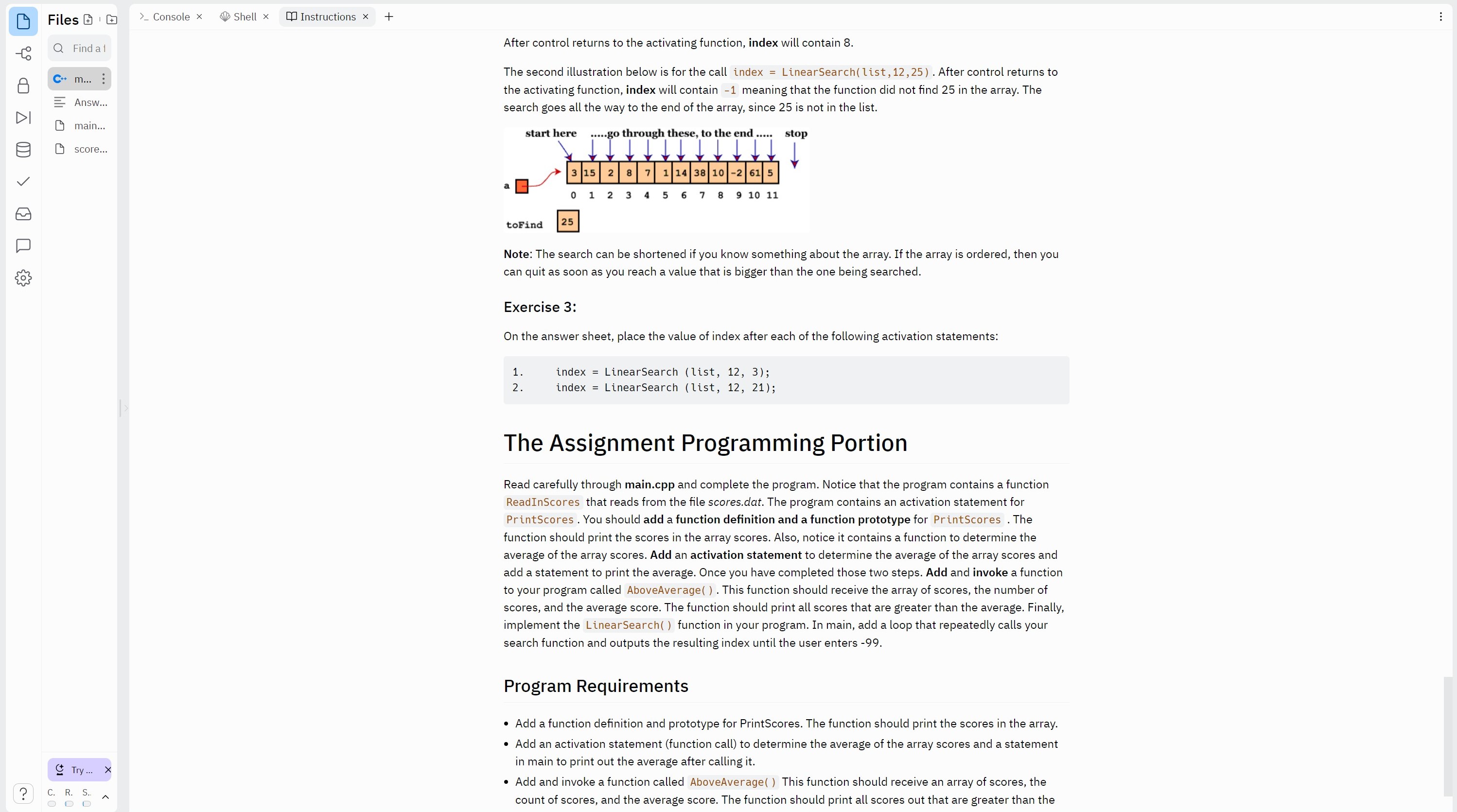 Solved ReadInscores (scores, howMany); integer, giving the | Chegg.com