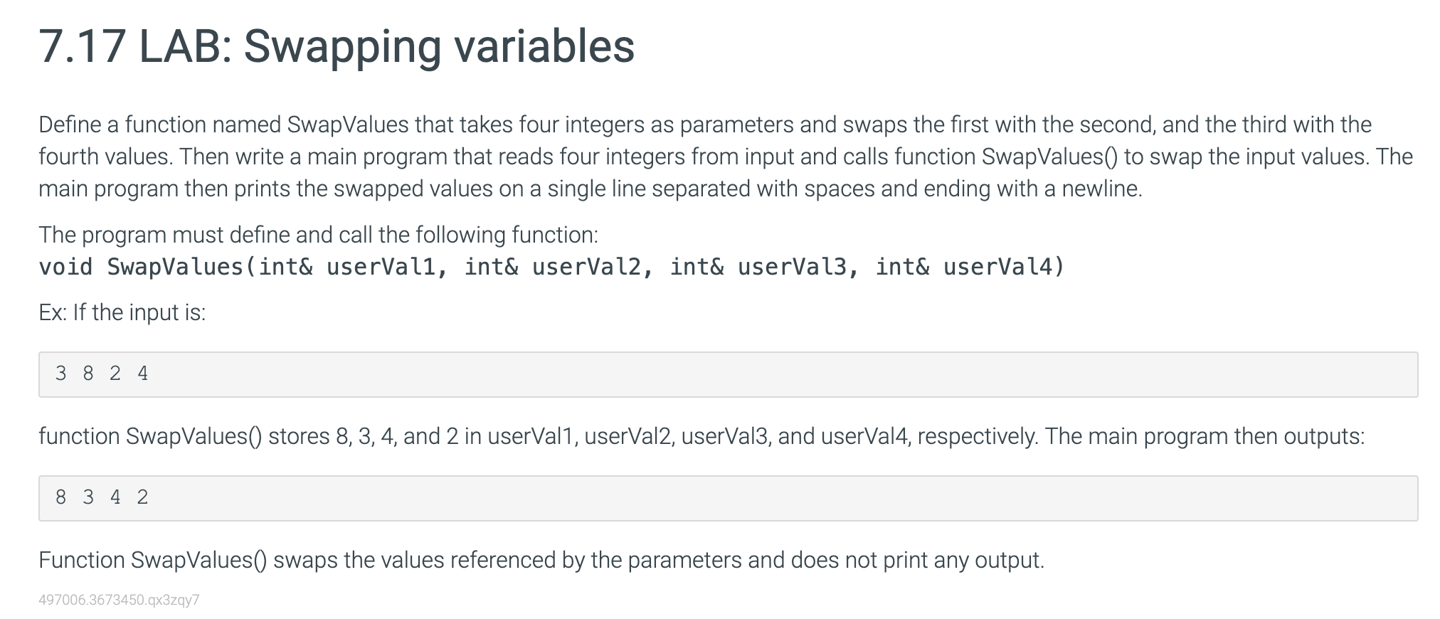 Solved 717 Lab Swapping Variables Define A Function Named 0027