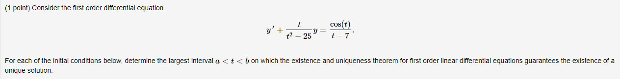 Solved (1 point) Consider the first order differential | Chegg.com