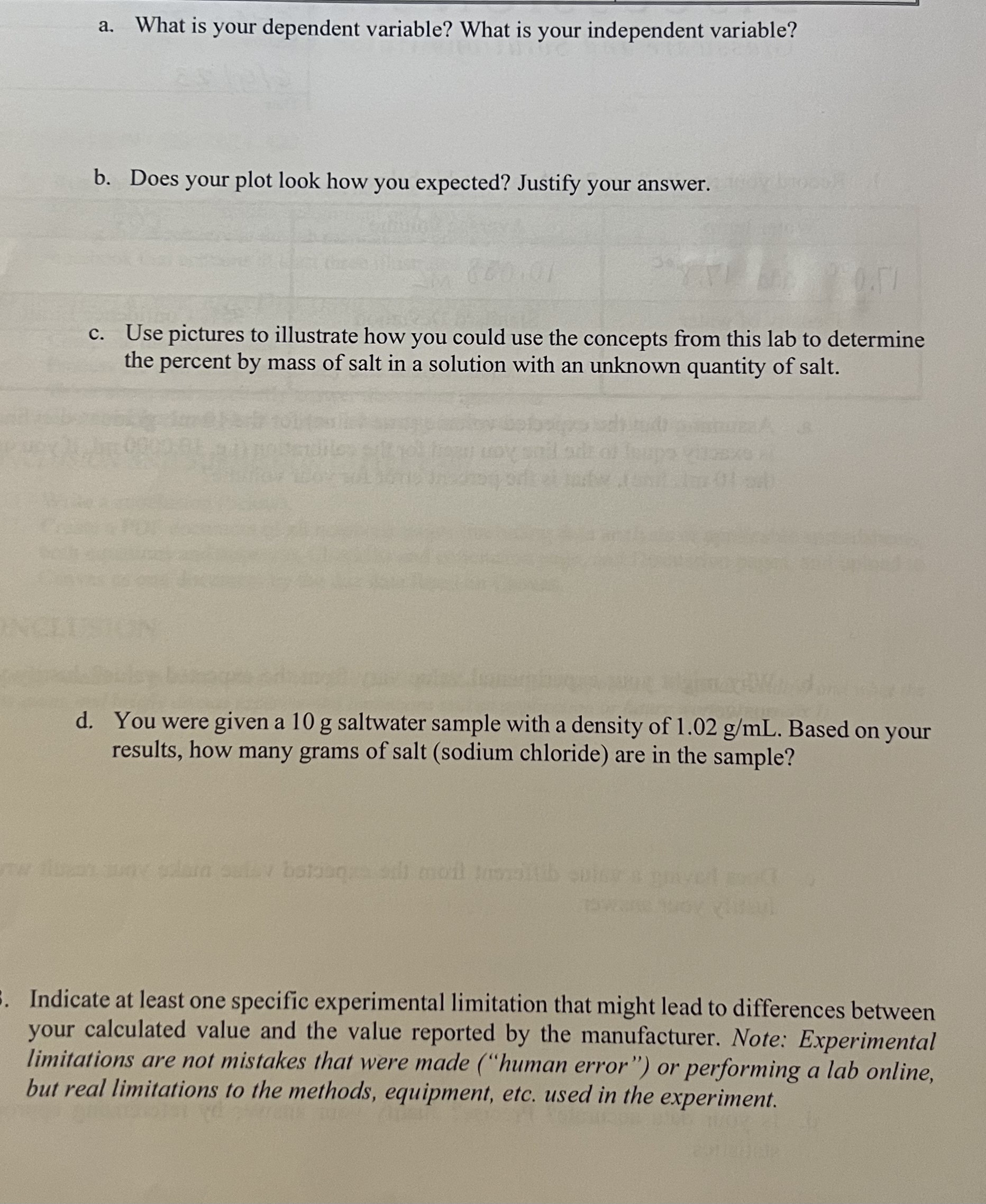a. What is your dependent variable? What is your | Chegg.com