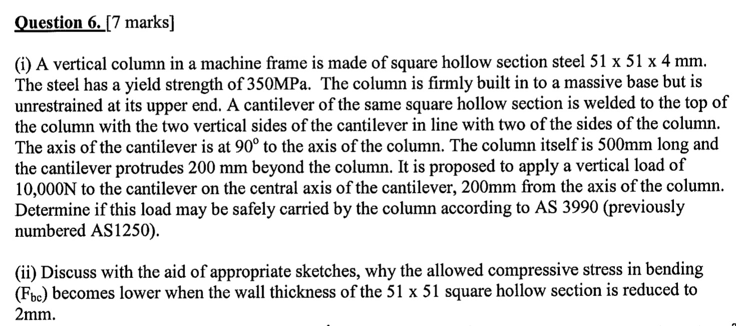Solved Question 6. [7 marks] (i) A vertical column in a | Chegg.com