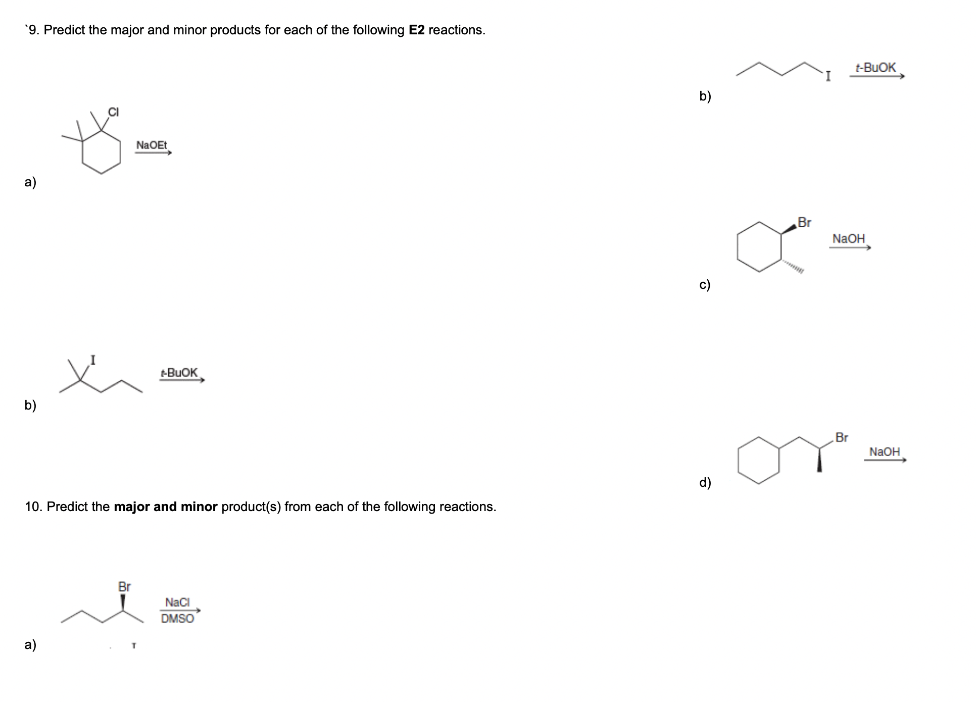 Solved '9. Predict the major and minor products for each of | Chegg.com