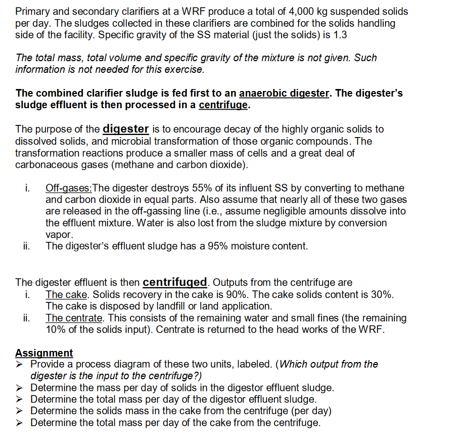 Solved Primary and secondary clarifiers at a WRF produce a | Chegg.com