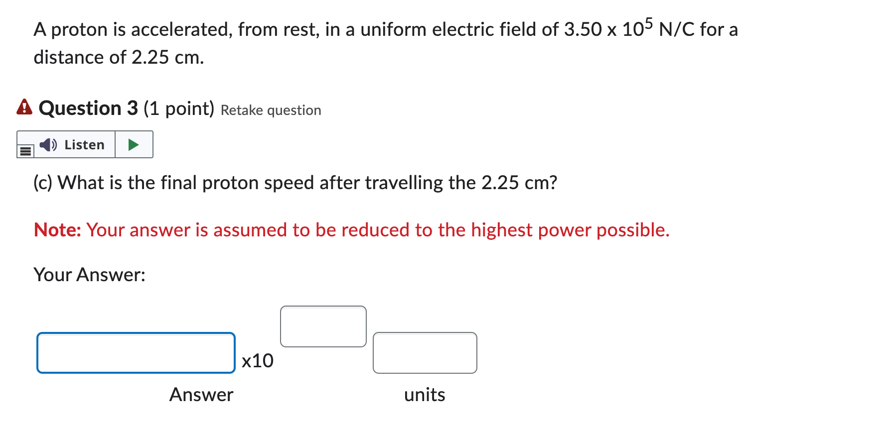Solved A proton is accelerated, from rest, in a uniform | Chegg.com