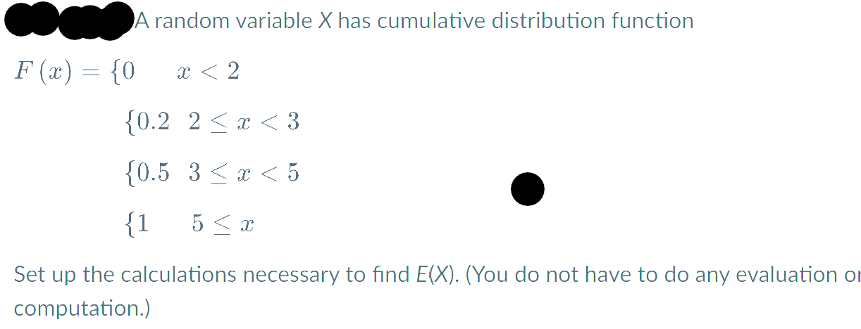 Solved A random variable X has cumulative distribution | Chegg.com