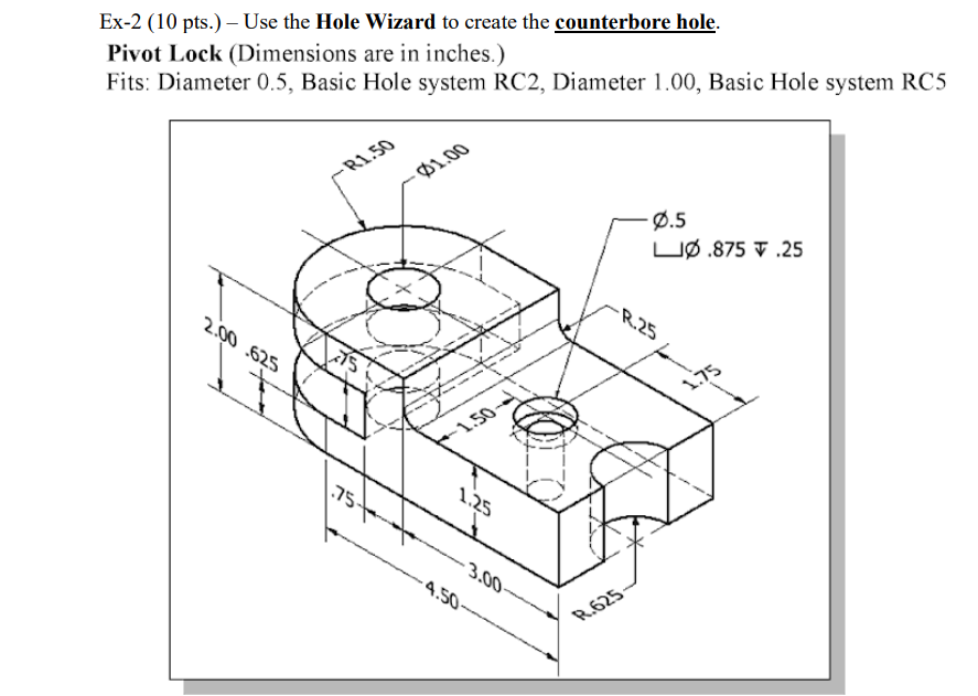 Solved Ex-2 (10 pts.) - Use the Hole Wizard to create the | Chegg.com
