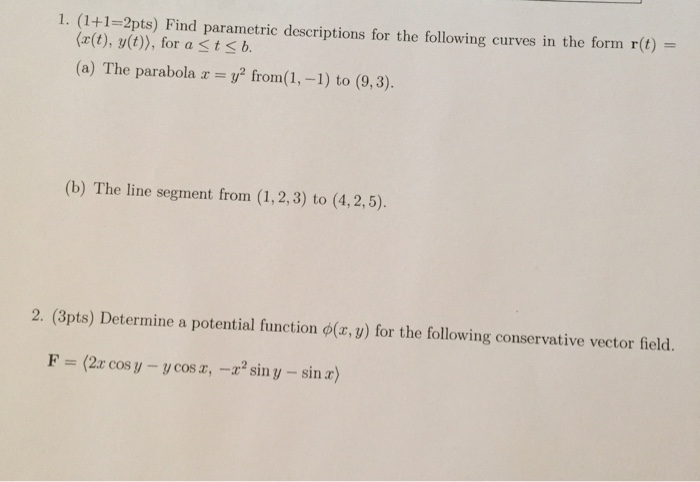 Solved Find parametric descriptions for the following curves | Chegg.com