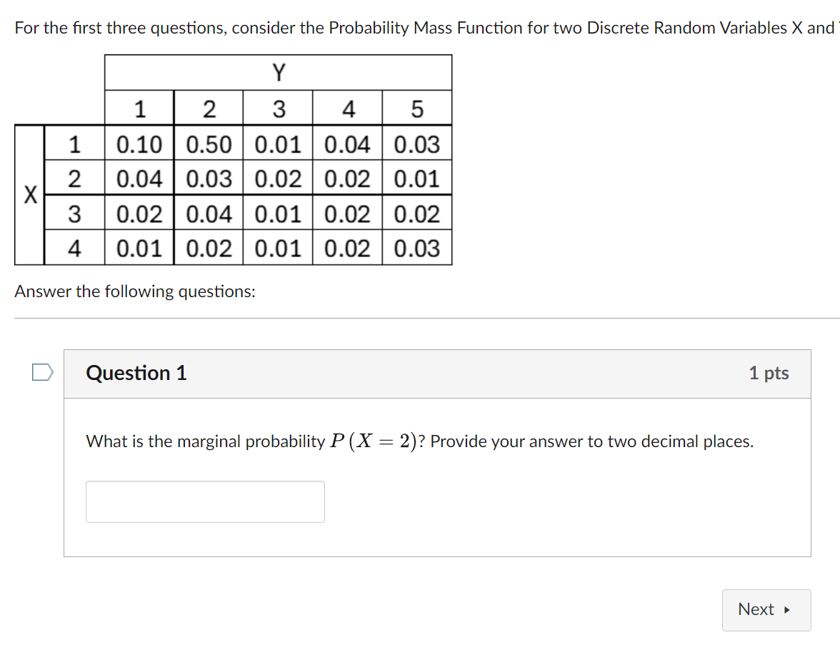 Solved What is the marginal probability \( ﻿P(X=2) \) ? | Chegg.com