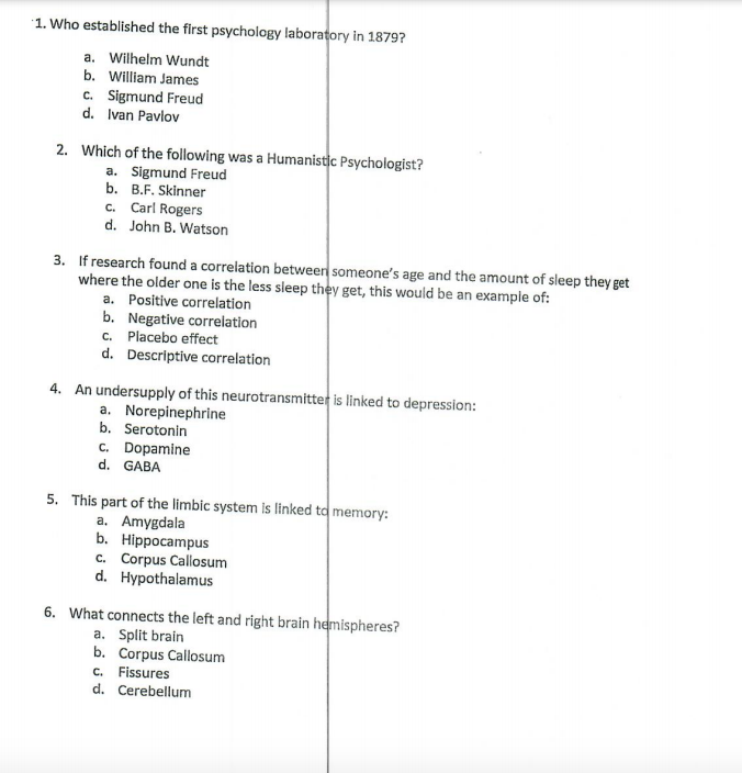 Solved 1. Who established the first psychology laboratory in | Chegg.com