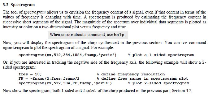 3.2 Function for a Chirp Use the code provided in the | Chegg.com
