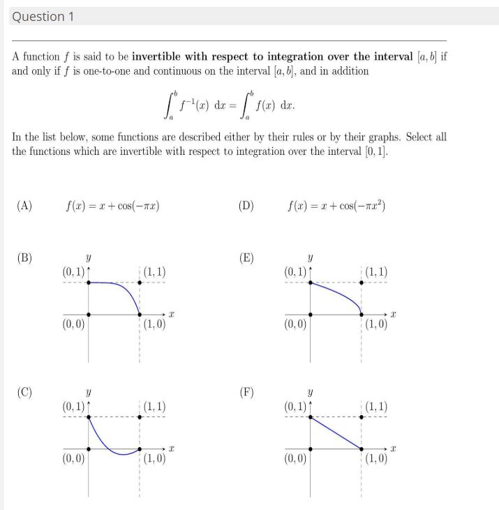 Solved Question 1 A Function F Is Said To Be Invertible With