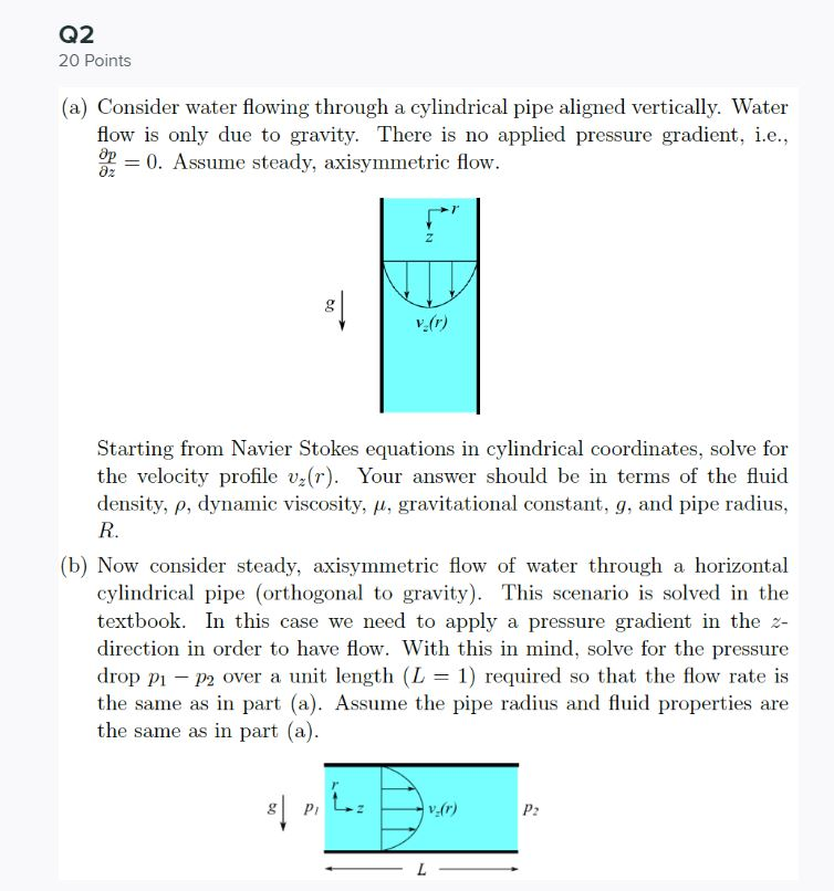 Solved Q2 20 Points (a) Consider water flowing through a | Chegg.com
