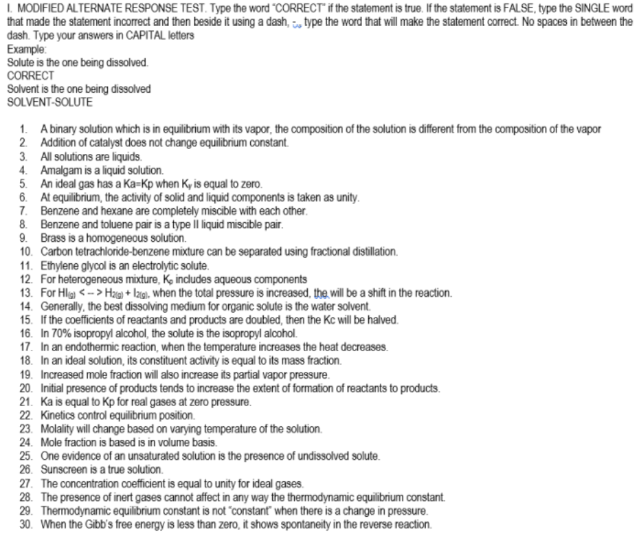 Solved 1 MODIFIED ALTERNATE RESPONSE TEST Type The Word Chegg