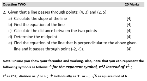 Solved 2. Given that a line passes through points: (4,3) and | Chegg.com