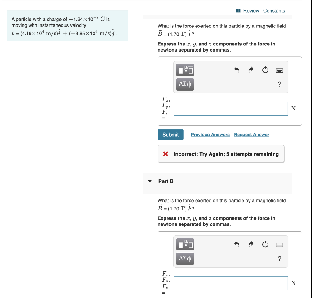 Solved M Review Constants A particle with a charge of – 1.24 | Chegg.com