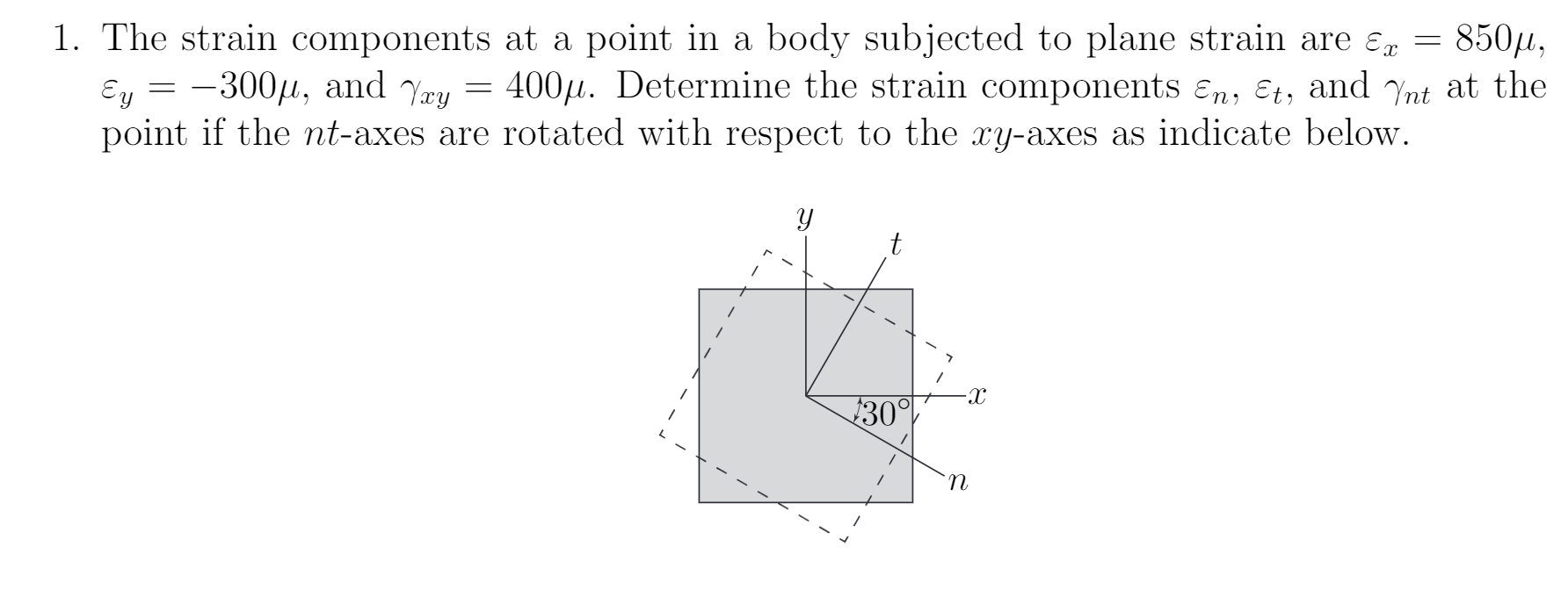 Solved 1. The strain components at a point in a body | Chegg.com