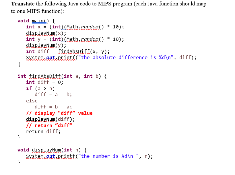 Solved Translate The Following Java Code To Mips Program 