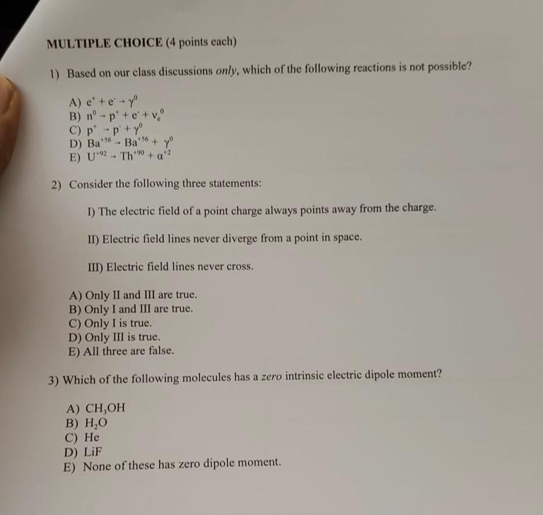 Solved MULTIPLE CHOICE (4 points each) 1) Based on our class | Chegg.com