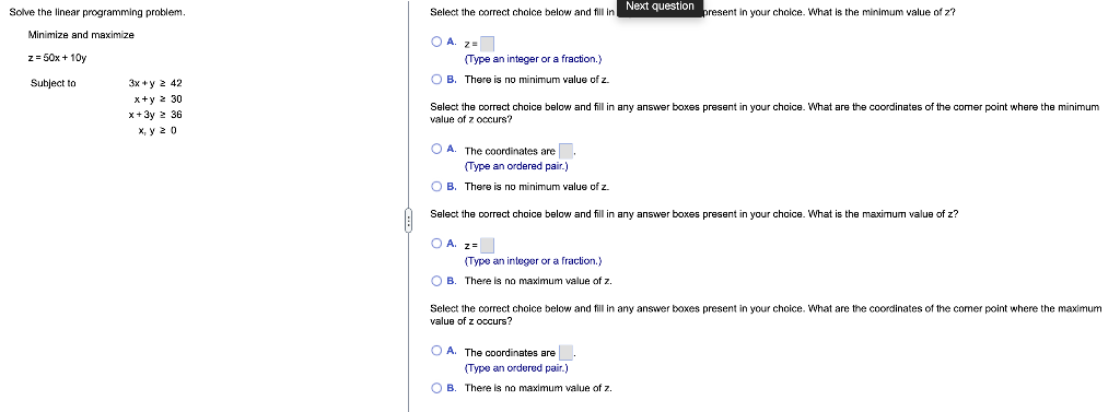Solved Solve the linear programming problem. Select the | Chegg.com